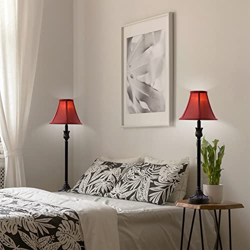 Catalina Lighting 25.75" Brenda Bronze Set of 2 Buffet Table Lamps with Burgundy Fabric Bell Shades, Bronze