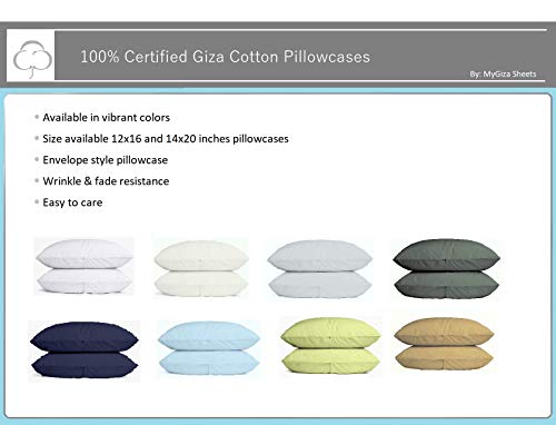 Giza Cotton Travel Pillowcases Pack of 2, Solid Sky Blue Envelope Style Pillow Cover Baby Pillowcase Giza Cotton Pillow Shams for Kids 12x16 Travel Pillow Case Covers