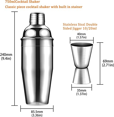 Cocktail Shaker Set Bartender Kit, NICEAO 10-Piece Bar Kit, 25oz Martini Shaker, Mixing Spoon, Double Jigger, Liquor Pourers, Muddler, Strainer and Ice Tongs, Professional Bar Set Tools