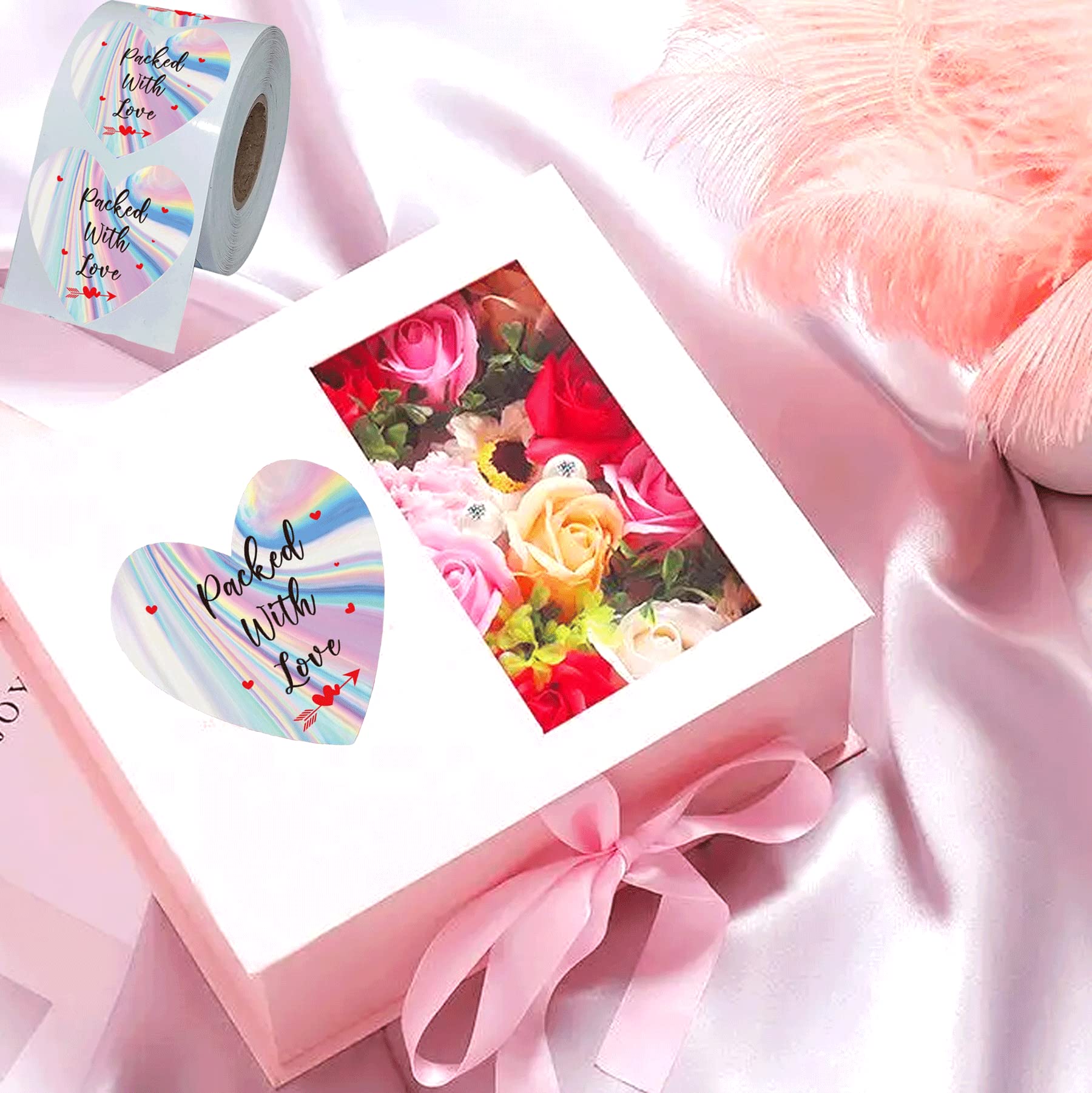 Happy Valentine's Day Stickers 1.5 inch Holographic Heart Stickers Wedding Favor Thank You Labels for Envelope Seals Business Package 500 pcs Per Roll Sealed Labels for Envelope Seals