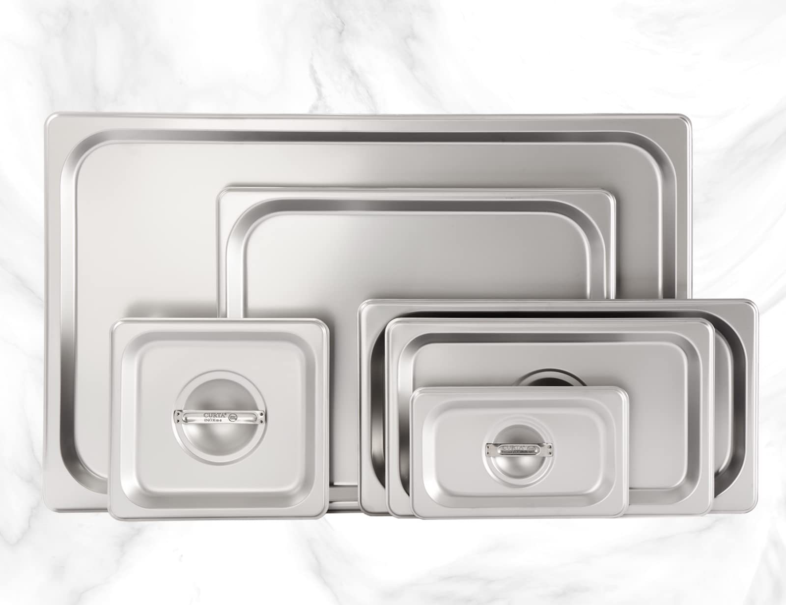 CURTA Full Size Hotel Pan Cover,18-8 Stainless Steel Solid Steam Table Catering Food Pan Lid with Handle