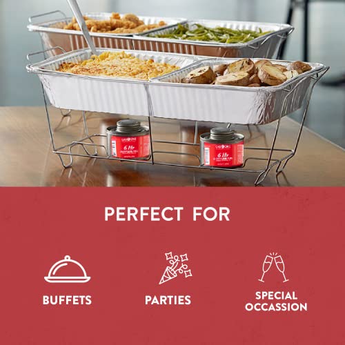 Alpha Living 70027 33-Pcs Disposable Chaffing Buffet with-Covers, Utensils, 6Hr Fuel Cans β Premium Chafing Dish Set for Events, Parties, Catering