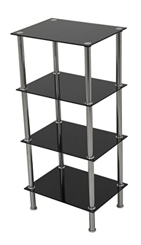 AVF S44-A Small 4 Tier Shelving Unit in Black Glass & Chrome