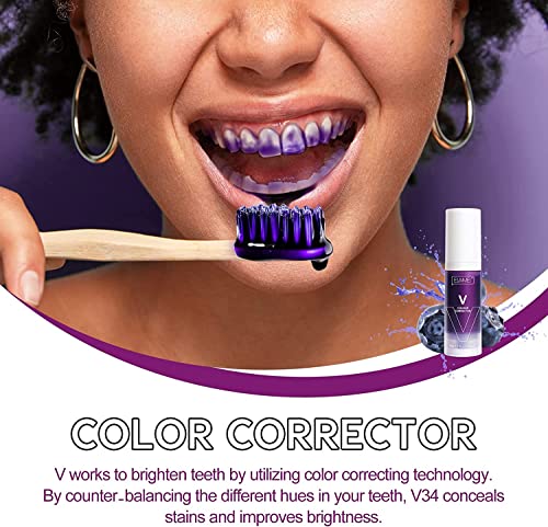 2Pcs Teeth Whitening Toothpaste, Dental Colour Corrector, Purple Toothpaste for Teeth Whitening, Travel Toothpaste, Non-invasive Purple Teeth Whitener Tooth Paste, Reduce Yellow Stains