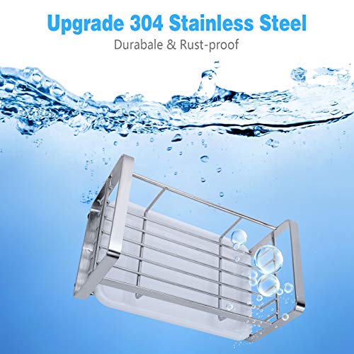 Kitchen Sink Caddy Organizer, Sponge Holder for Sink, Sponge、Soap and Brush Holder/Organizer with Drain Pan, 304 Stainless Steel Rustproof Sponge Holder for Sink