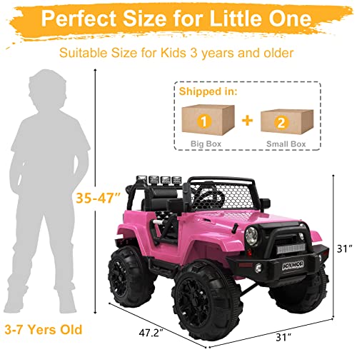 JOYMOR Large Ride on Truck, 12V Kids Electric Battery Powered Car with Remote Control, Motorized Toddler Vehicles Truck Toy, Adjustable Speeds, MP3 Player, LED, Horn (one seat, Pink)