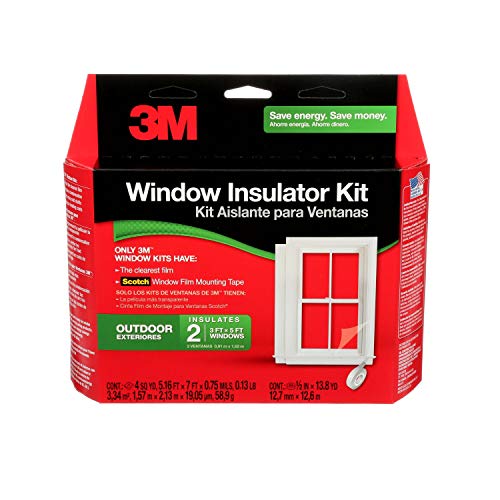 3M Outdoor Window Insulation Kit, Clear Window Film for Heat and Cold, 5.16 ft. x 7 ft., Covers Two 3 ft. x 5 ft. Windows