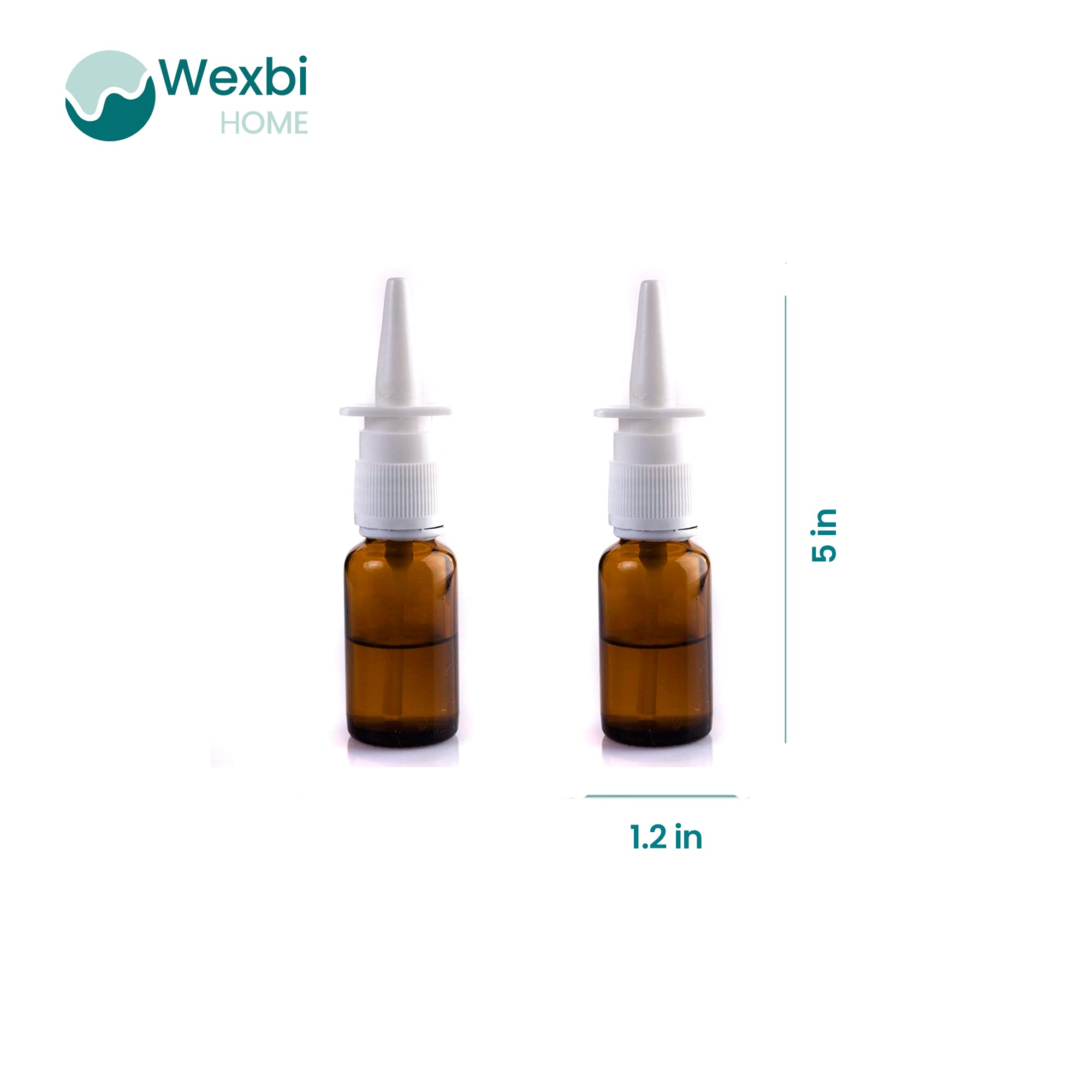Amber Glass 2- Pack Nasal Spray Bottle 1 oz, Empty, Press Spray Head Refillable, Travel Sized 30 ml vials - No Labels