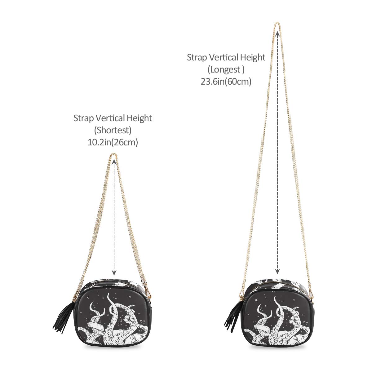 ALAZA Women's Octopus Tentacles on Black Cross Body Bag Chain Shoulder Handbag Purse with Tassel