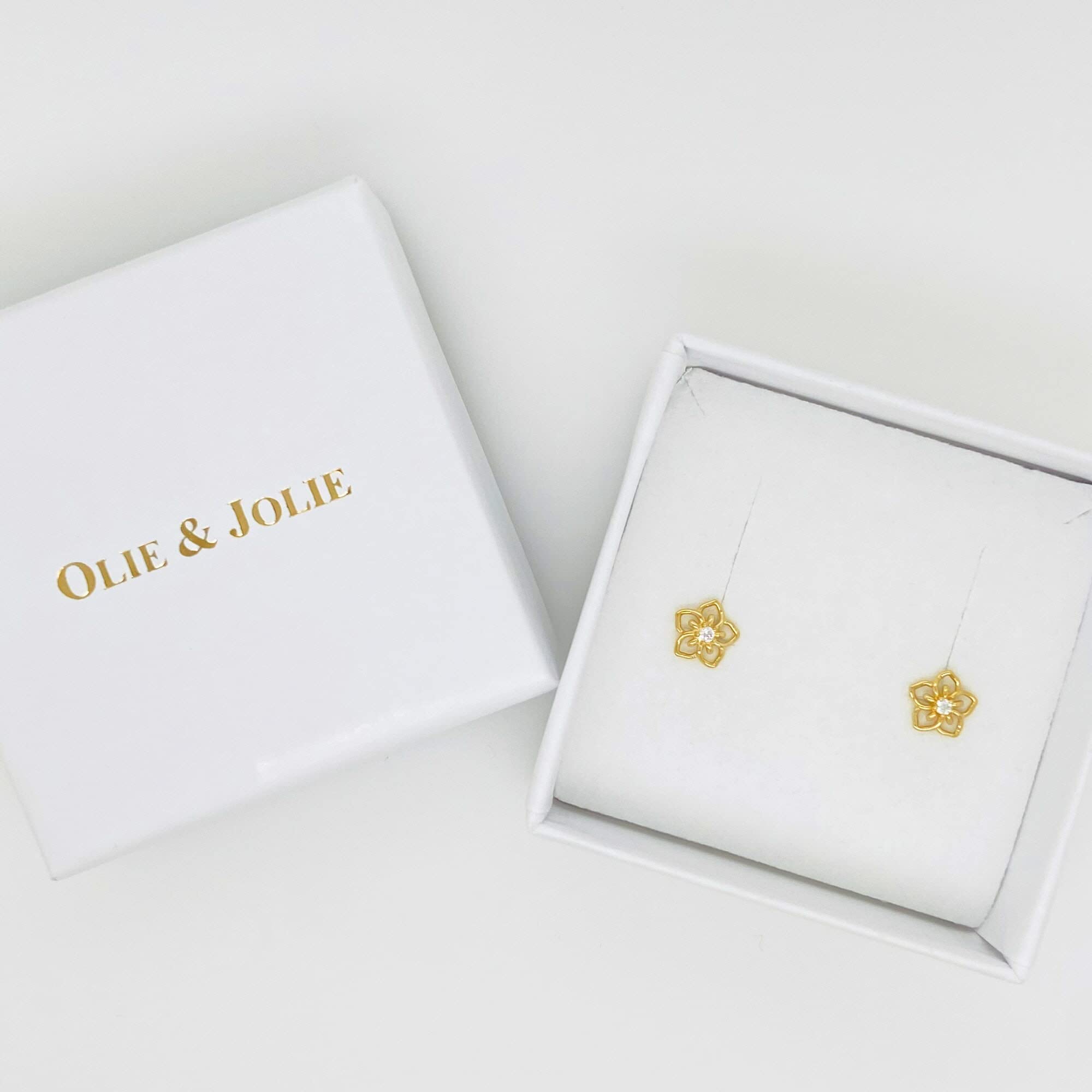 14K Yellow Open Design Flower CZ Stud Earrings for Women Screw Back