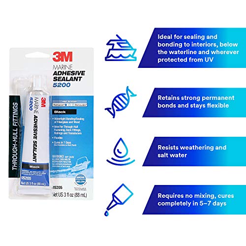 3M TALC Marine Adhesive Sealant 5200 - Permanent Bonding and Sealing for Boats and Marine Applications - Black - 3 Ounces