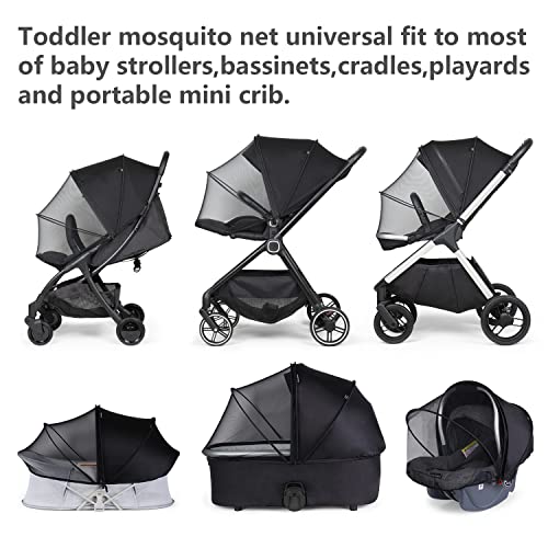 Beberoad Love 2-in-1 Mosquito Net and Sunshade for Stroller UPF50+ Sun Protection Baby Mosquito Net Mesh Net Cover for Infant with Storage Bag (Black)