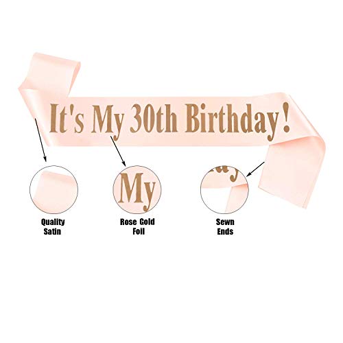 30th Birthday Girl Sash Headband,Rose Gold Birthday Tiara Sash for Women,Birthday Headpiece,30th Birthday Decorations for Her