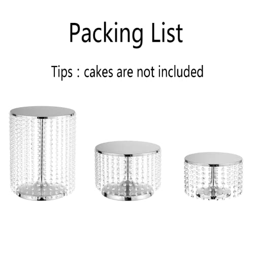 3pcs/Set Cake Stand with Metal Mirrored, Round Wedding Cake Stand Silver, Bling Cake Stand Trays for Wedding Table, Baby Shower, Birthday, Anniversary