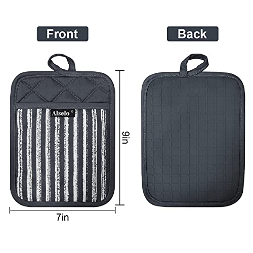 Alselo Silicone Pot Holders Set of 3 Heat Resistant & Non Slip Potholders, Professional Oven Hot Pads with Pockets Mitts for Kitchen Cooking Baking Barbecue