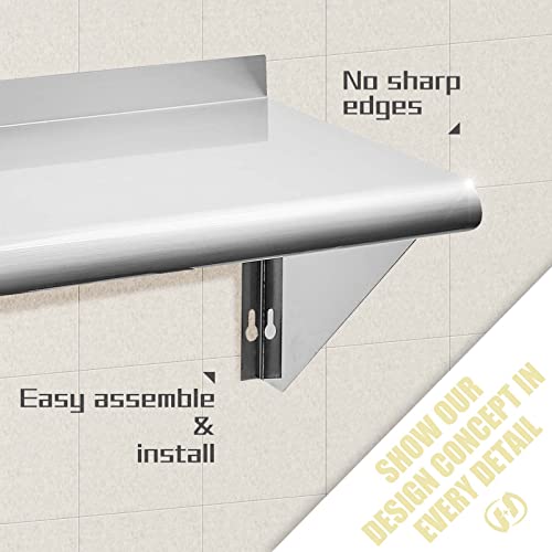 HALLY SINKS & TABLES H Stainless Steel Shelf 18 x 36 Inches, 350 lb, Commercial Wall Mount Floating Shelving for Restaurant, Kitchen, Home and Hotel