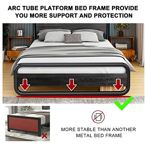 Catrimown King Bed Frame with Headboard LED Bed Frame King Metal Platform Bed Frame King Size Heavy Duty King Wood Platform Bed Frame Under Bed Storage Noise Free No Box Spring Needed