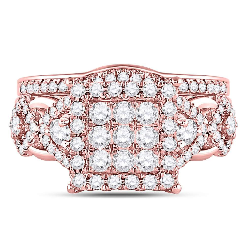 14kt Rose Gold Womens Round Diamond Vintage-inspired Bridal Wedding Engagement Ring Band Set 1-1/4 Cttw
