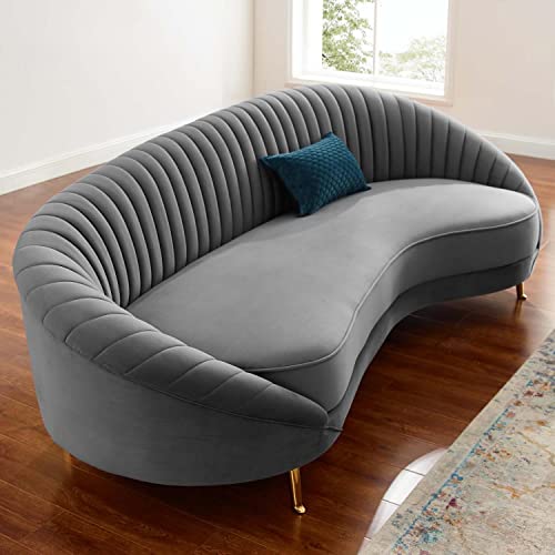 Modway Camber Channel Tufted Performance Velvet Sofa in Gray
