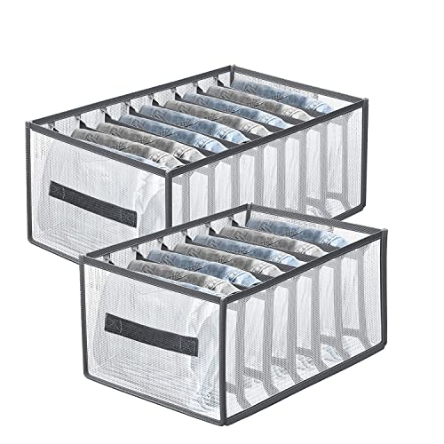 2PCS Upgrade Wardrobe Closet Organizers,7&9-Grids Washable Clothes Organizer with Handles for Jeans,Folded Clothes Organizer Nylon Compartments Storage Bins