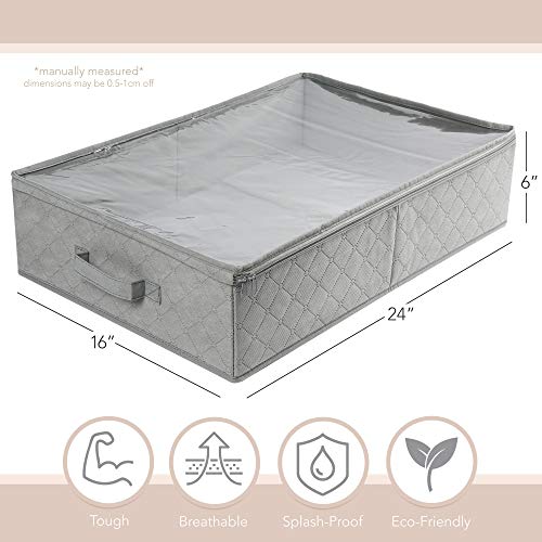 Foldable Underbed Storage Bags, Closet Organizers and storage bins, Clothes Blankets Organizer, with Clear Window and Reinforced Handles, 24β x 16β x 6", Gray, Pack of 2