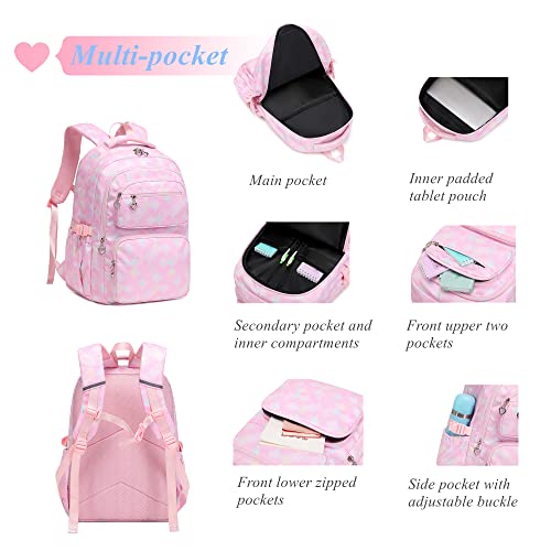 3Pcs Gradient Girls Backpacks Bookbags Set for School with Matching Insulated Lunchbox and Pencil Case