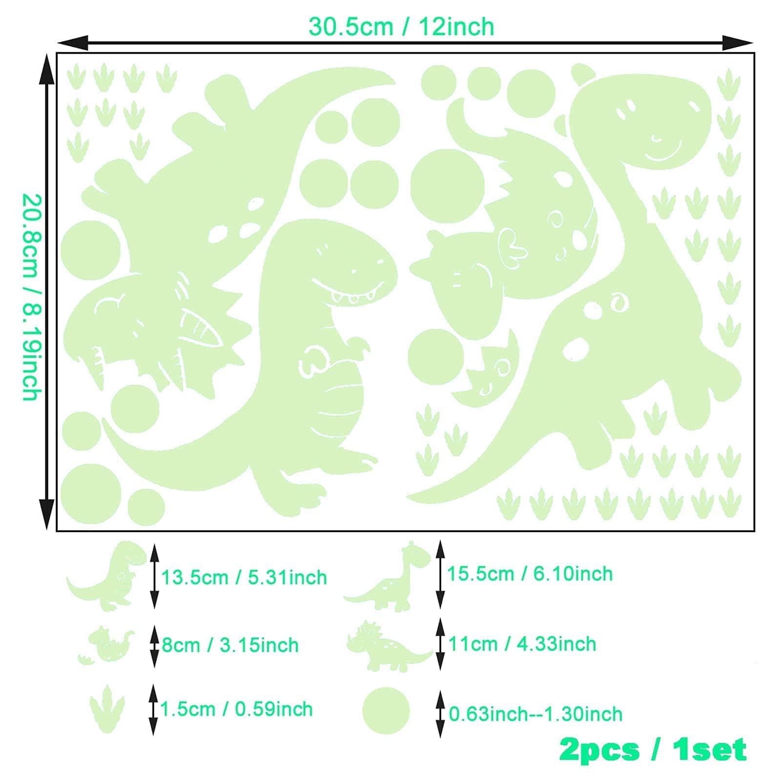 Glow in The Dark Stickers,2 Pack Dinosaur Stickers Decor for Boys Kids Bedroom,Wall Stickers for Living Room Decorations