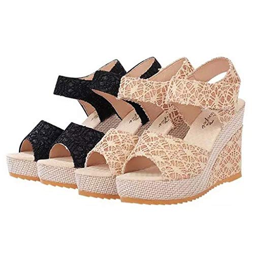 Aniywn Women Espadrilles Platform Wedges Heel Lace Up Sandals Elegant Floral Classic Ankle Strap Shoes