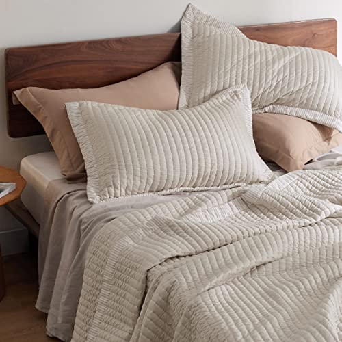 Bedsure Linen Quilt Queen Size - Lightweight Soft Quilt Bedding Set for All Seasons, Bedspreads & Coverlets, Corduroy Pattern Quilt Set, 3 Pieces, 1 Quilt (90"x96") and 2 Pillow Shams (20"x26"+2")