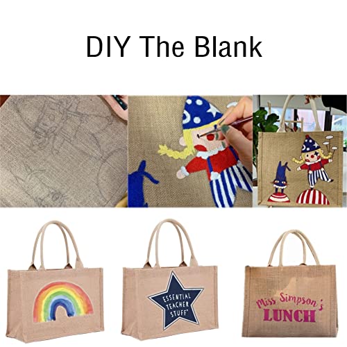 Achaohe Burlap Tote Bags Bulk 6 Pack Jute Reusable Canvas Gift Favors Bag with handle Water Resistant for Women Bridesmaid Wedding Beach Shopping (6 Pack 12 x 9.8 x 3.9)