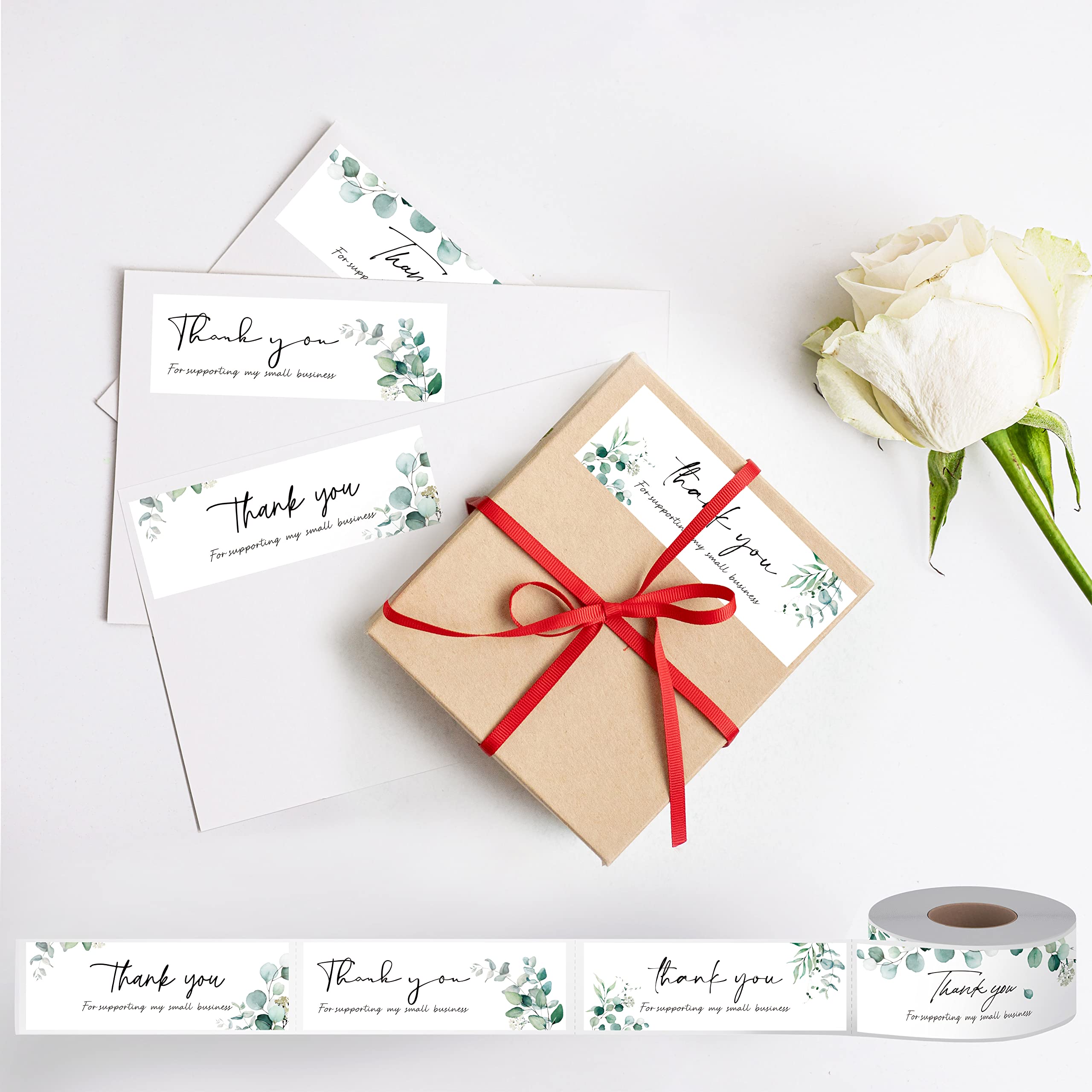 150 PCS Thank You Stickers, 4 Designs Fresh Greenery Rectangular Labels with Perforation Line for Packaging, Envelopes, Gift Wraps, Crafts, Personal and Business Use (Each Measures 3” x 1")