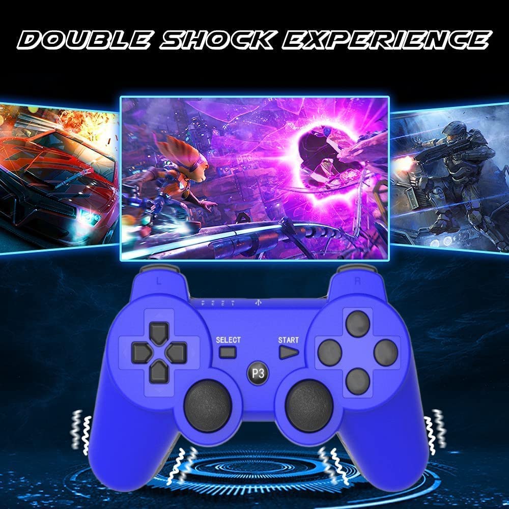 2 Pack PS3 Wireless Controller Playstation 3 Controller Wireless Bluetooth Gamepad with USB Charger Cable for PS3 Console (Red+White)