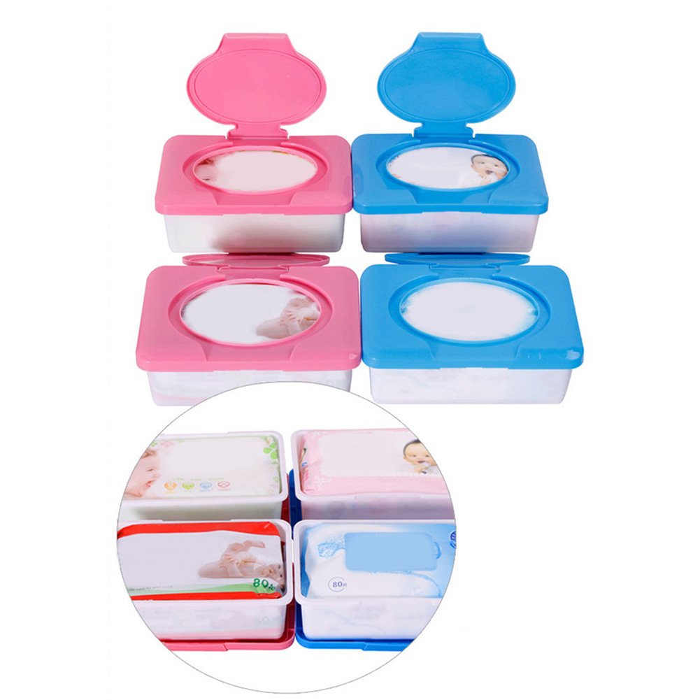 Afco Wet Tissue Storage Box Plastic Case Car Office Wipes Holder with Buckle Lid Pink