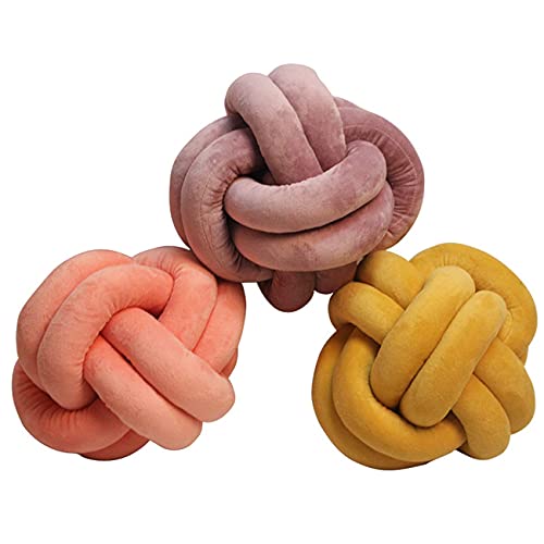 FUB Short Plush Knot Ball Pillow, Waist Cushion Pillow Home Decoration Plush Throw Pillow Cushion for Sofa Car Office Decor, Grey, 7x7''