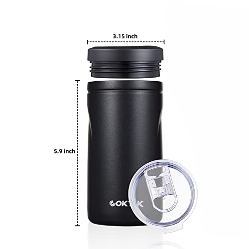 COKTIK 5 in 1 Insulated Can Cooler, Doublae Wall Slim Can Cooler for 12 oz Regular or Slim Cans & Beer Bottle (BLACK)