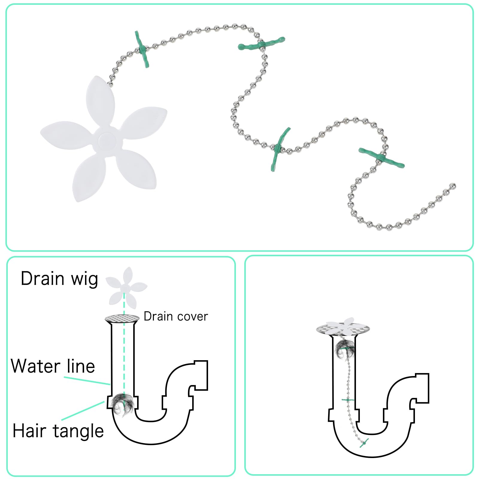 12Pcs Bathroom Drain Hair Catcher Flower Shape Shower Drain Cover Bathtub Hair Catcher Drain Protector Chain Trap Hair Stopper for Shower Bathroom, Kitchen