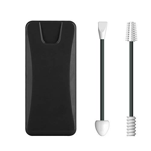 Upgraded Reusable Cotton Swabs 4 Pcs, Uramoto Silicone Ear Swabs Rough Friction Cotton Swabs for Ears Cleaning, Love Shape Swabs for Cosmetic Makeup Beauty-Black