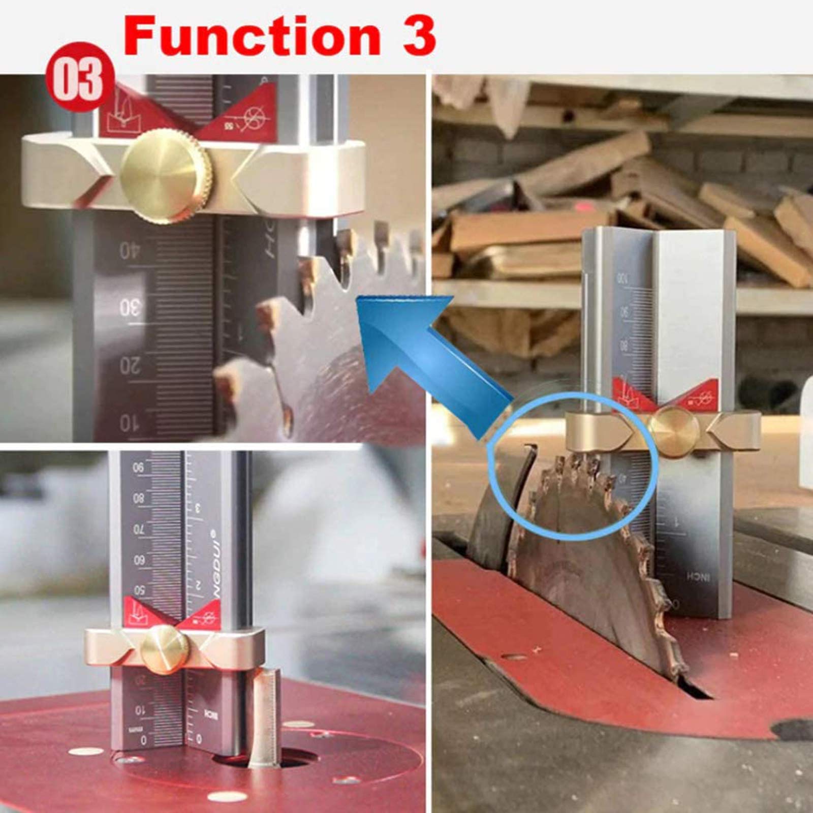 3 in 1 Multifunction Measuring Gauge Drill Depth Gauge Drill Stop Measure and Drill Point Angle Gauge Grinding Gage and Table Saw Height Gauge Woodworking Tool