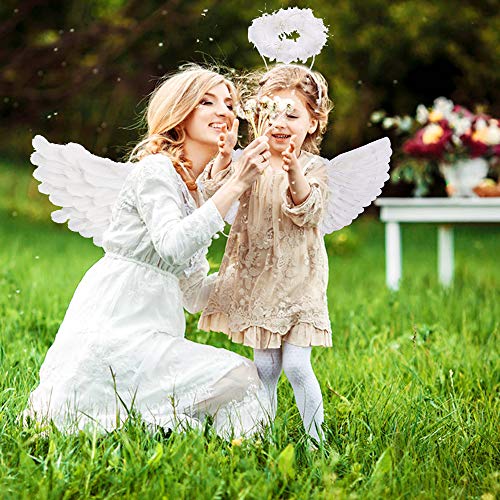 HANDIC Angel Wings and Halo White Angel Costume for Kids Adult Halloween