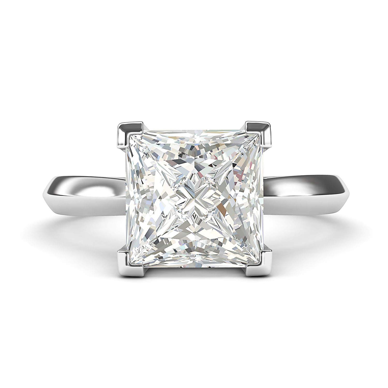 14k White Gold Square 8mm Simulated Princess Cut Diamond Engagement Ring Knife Edge Promise Bridal Ring (6)