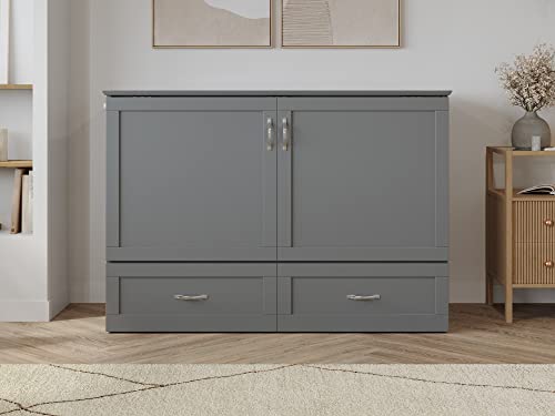 AFI, Hamilton Murphy Bed Chest with 6 inch Memory Foam Folding Mattress, Built-in Charging Station and Storage Drawer, Full, Grey