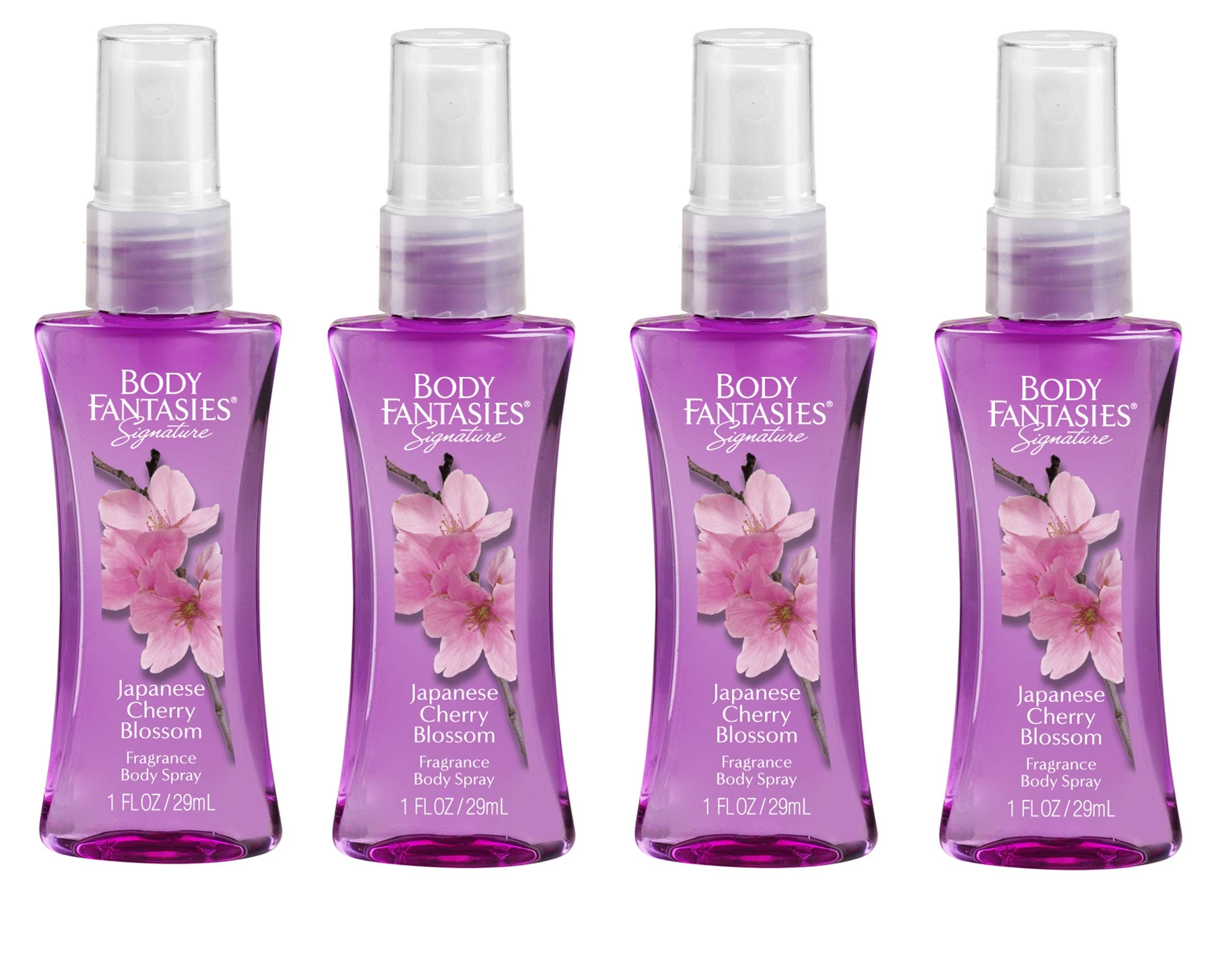 Body Fantasies 1 oz Each Travel size Japanese Cherry Blossom Fragrance Body Mist (Pack of 4)