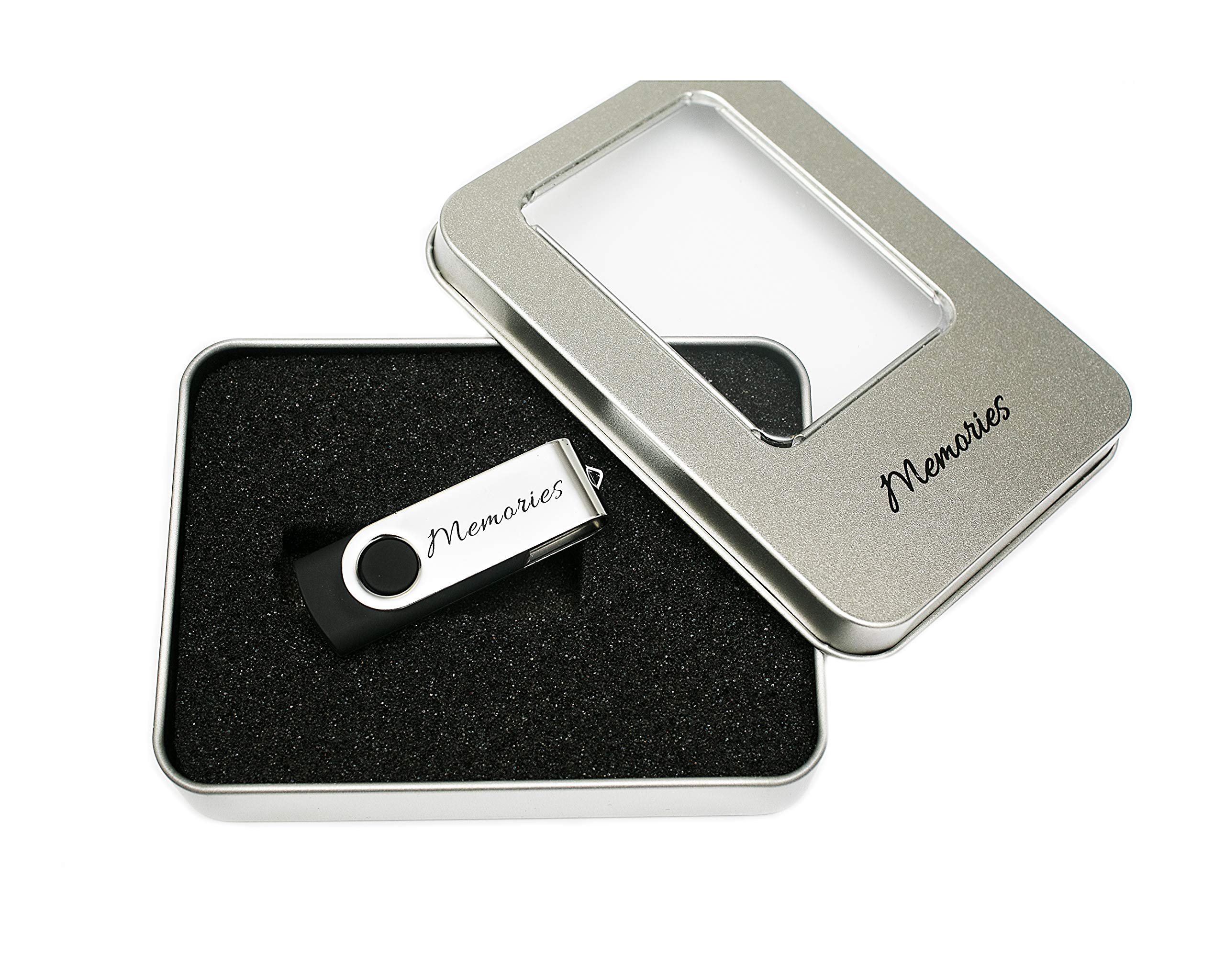 32GB Storage USB Flash Drive 3.0 with Tin Case/Box Set of 5 Thumb Drive Package. Flash Drive and Case for Weddings, Memories, Videos Perfect for Professional Photographers (Memories Label)