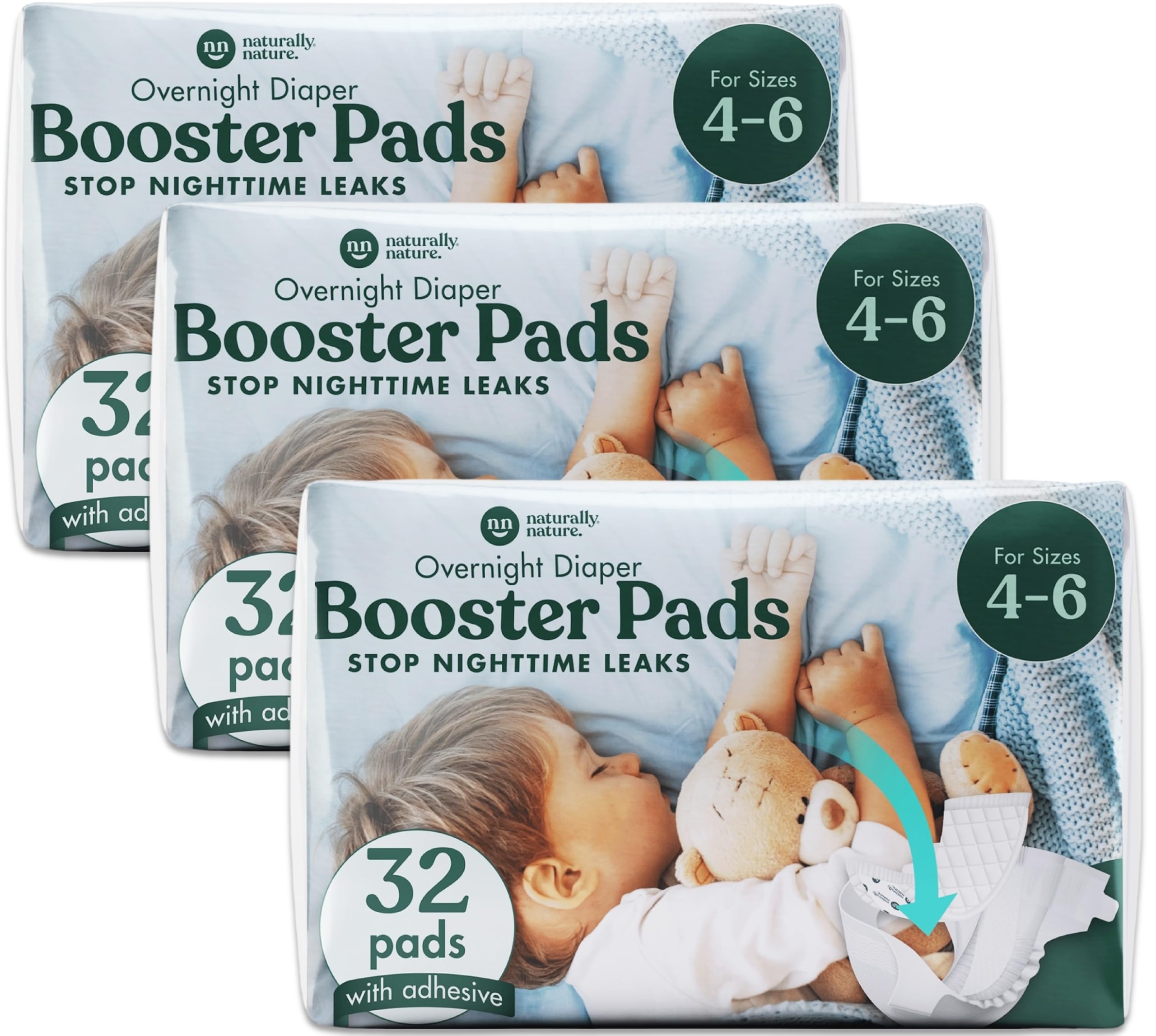 Naturally Nature Overnight Diaper Doubler Booster Pads with Adhesive (96 Count) for Pull-on & Regular Diapers | Nighttime Leak Protection for Heavy Wetters, Diaper Liners for Boys & Girls