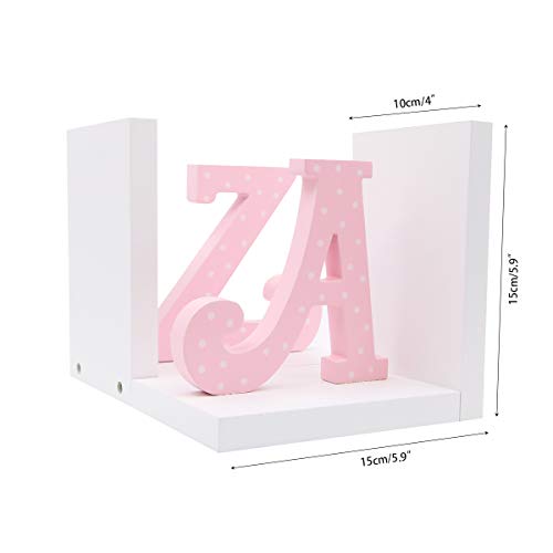Apol Creative Pink and White Dots A-Z Letter Wood Bookends Book Ends Book Organizers Bookshelf for Kids Study Gift School Office Library Home Desk Decoration