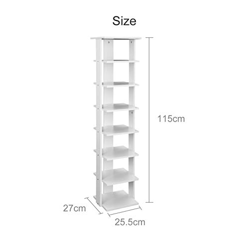 MorNon 7-Tier Shoe Rack,Shoe Storage Tower Modern White Wooden Shoe Shelves for Bedroom Living Room Saving Space (White)