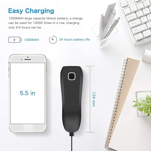 1D Barcode Scanner, USB BT 2.4G Portable Versatile Accurate AutoSensing Scanning Barcode Scanner for Retail Stores