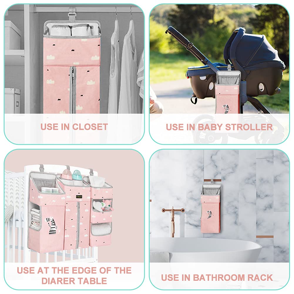 TOCKONIMN Hanging Diaper Caddy Organizer for Baby Crib - 3-in-1 Diaper Stacker for Changing Table Nursery Organization Storage Holder for Baby Essentials Attachment Portable Combining Clothing