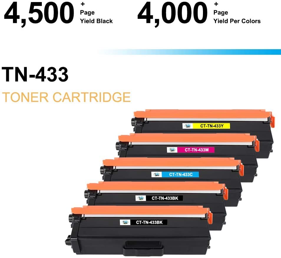 Cool Toner Compatible Toner Cartridge Replacement for Brother TN433 TN-433 TN431 for Brother HL-L8360Cdw MFC-L8900Cdw HL-L8260Cdw Printer Ink (Black Cyan Magenta Yellow, 5 Pack)