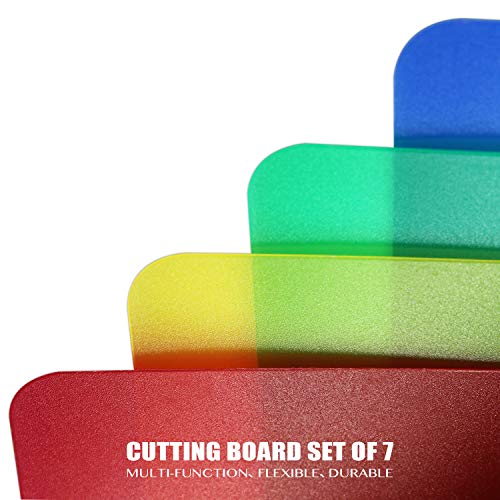 Fotouzy Plastic Cutting Boards for Kitchen, Flexible Cutting Mats Set of 7, BPA-Free, Non-Porous, Dishwasher Safe, 15x12 In, 7 Translucent Colors